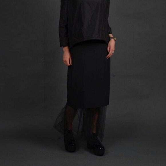 Heydari | Skirts | Heydari Faux Leather Pencil Maxi Skirt With Tulle ...